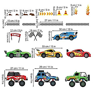 decalmile Racing Cars Wall Decals Roads Vehicles Wall Stickers Kids Boys Bedroom Toddles Playroom Wall Decor Gift