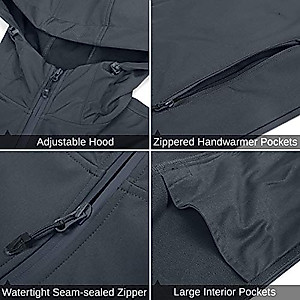 CAMEL CROWN Softshell Jacket Men Hooded Fleece Lined Outdoor Jackets Windproof Water Resistant for Hiking Casual Work Grey M