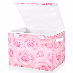 ALAZA Seamless Pattern with Pink Roses Storage Bins with Lids,Fabric Storage Boxes Baskets Containers Organizers for Clothes and Books