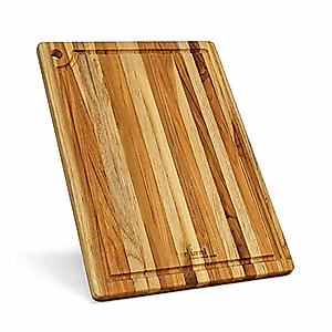 BEEFURNI Teak Wood Cutting Board with Juice Groove, Small Wooden Cutting Boards for Kitchen, Hanging Chopping Board, Mothers Day Gifts, 1 Year Warranty, (Small, 14 x 10 x 0.6 inches)