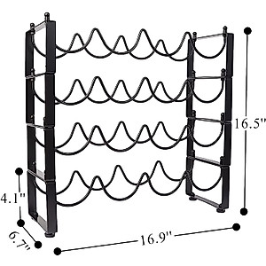 TONLEA 4 Tier Wine Bottle Holder, 16 Bottles Wine Storage, Wine Bottle Rack Stackable, Wine Storage Rack for Cabinet Pantry(Black, Version 1.0)