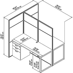 Bush Business Furniture Easy Office 2 Person Cubicle Desk with File Cabinets, 60W x 66H, Pure White