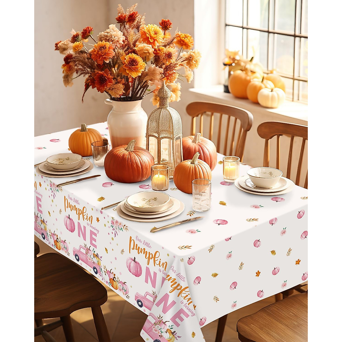 Nefelibata 3Pcs Our Little Pumpkin is Turning One Tablecloths Pumpkin First Year Old Birthday Plastic Table Cover Party Supplies for Fall Halloween Thanksgiving Girl Birthday Party Decor