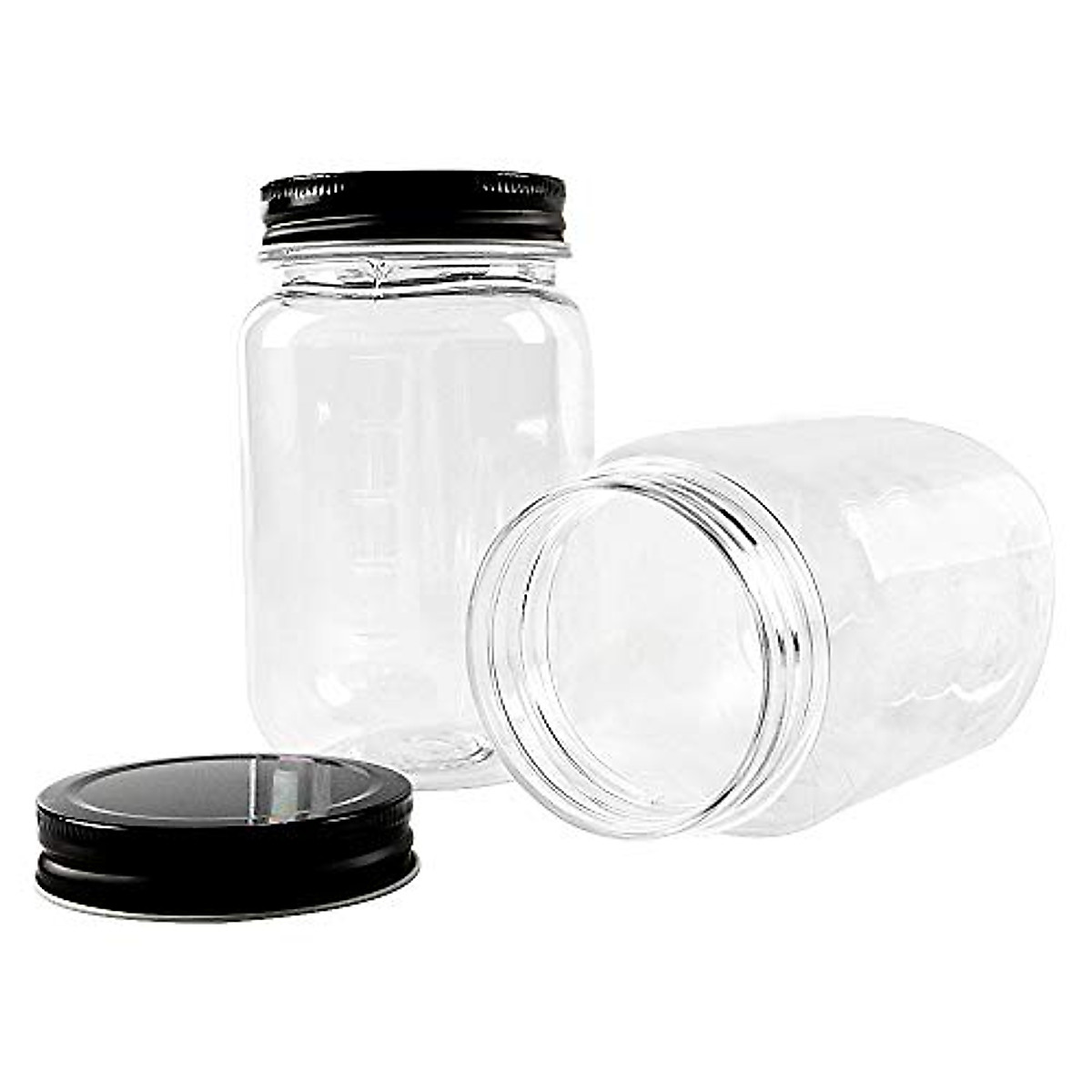 novelinks 16 Ounce Clear Plastic Jars with Black Lids - Refillable Round Clear Containers Clear Jars Storage Containers for Kitchen & Household Storage - BPA Free (10 Pack)