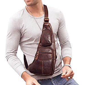 KPYWZER Vintage Leather Sling Bag Bags for Men Women Backpack Shoulder Messenger Crossbody Outdoor Travel Hiking Camping Tactical Chest Pack Daypack Brown