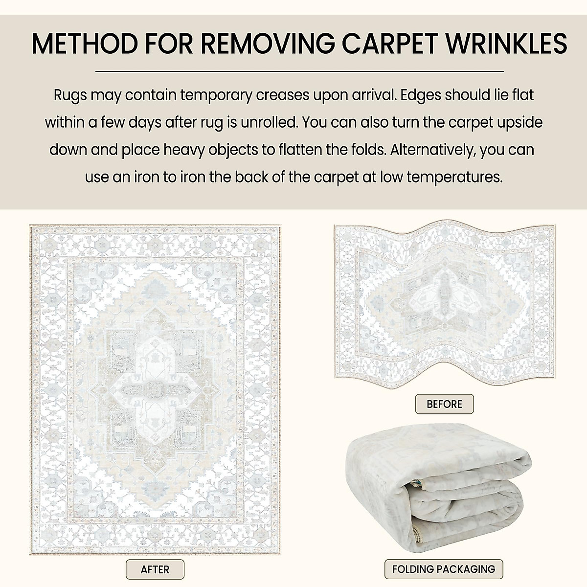 Washable 5x7 Area Rugs Non Slip 5x7 Rug Low Pile Rug Floor Carpet Distressed Printed Area Rug Soft Area Rug for Living Room Bedroom Dinning Room Kitchen Indoor-Cream White