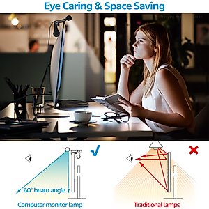 TORCHSTAR LED Computer Monitor Lamp, Auto-Dimming, CRI 97 Eye-Caring Adjustment LED Screen Light Bar, E-Reading USB Powered Monitor Light for Gaming Desk Office, Touch Control, Black