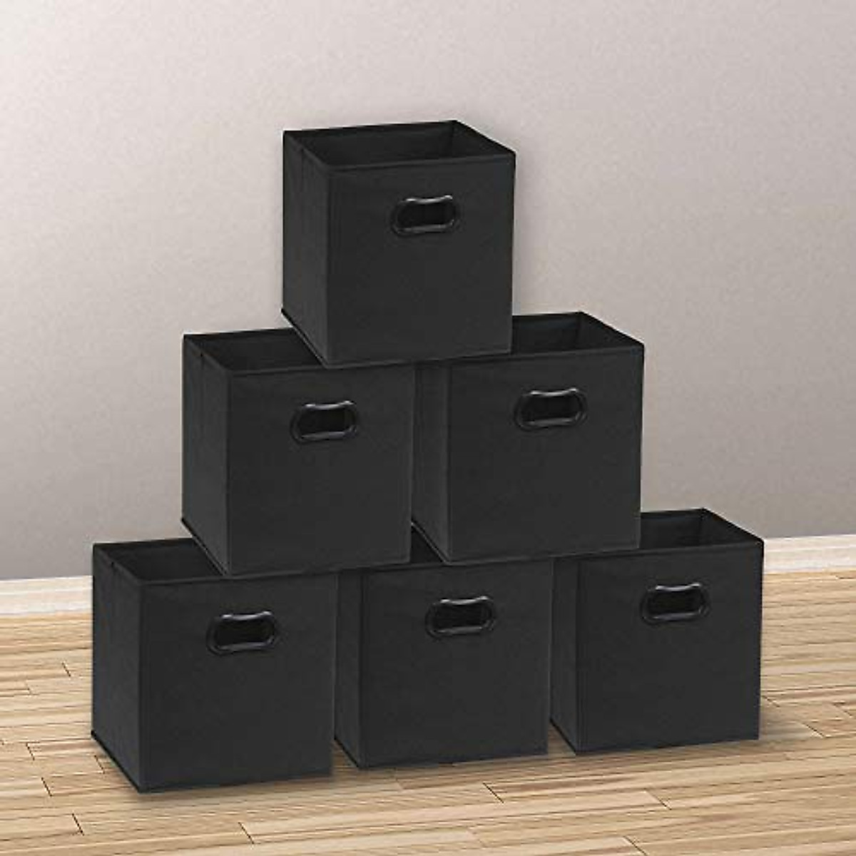 6 Pack - SimpleHouseware Foldable Cube Storage Bin with Handle, Black