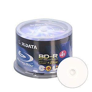 Ridata Ritek Blu-Ray (BD-R) White Inkjet Hub Printable 4X BD-R Media 25GB 50 Pack in Cake Box (BDR-254-RDIWN-CB50)