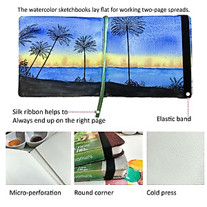 Square Watercolor Journal, 5.5x5.5”, 140 LB, 300 GSM, tumuarta Cotton Paper, Cold Press, 24 Sheets, 48 Pages, Watercolor Paper Notebooks for Use As Travel Sketchbooks and Mix Media Pad On The Go