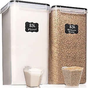 Extra Large Food Storage Containers with Airtight Lids, Set of 2 (8.5L / 287 Oz) MAXIMIZE Storage Space for Flour Sugar Rice Baking Supply, Kitchen & Pantry Bulk Food Storage for Kitchen Organization