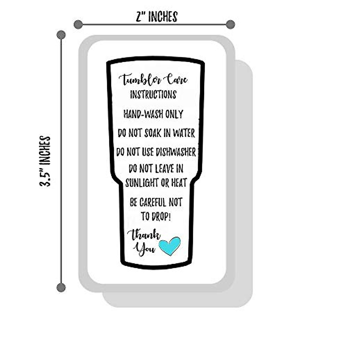 Teal Heart Handmade Tumbler Care Instruction and Cleaning Card Printed | 50 Pack | Bulk Tumbler Cards in Box For Vinyl, Glitter, Decals, Crafters, Epoxy, Resin