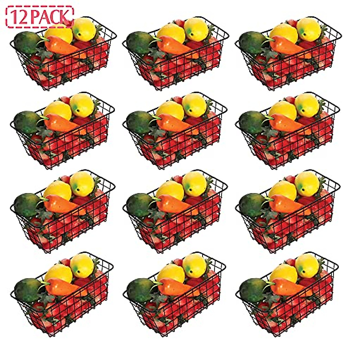 XINFULL 12 Pack Wire Storage Baskets Household Metal Wall-Mounted Containers Organizer Bins for Kitchen Bathroom Freezer Pantry Closet Laundry Room Cabinets Garage Shelf, Medium