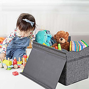VICTOR'S Foldable Large Toy Chest with Flip-Top Lid, Decorative Holders Storage Boxes Container Bins with Durable Handles for Home Organization(C-TBX-DARK-GREY)