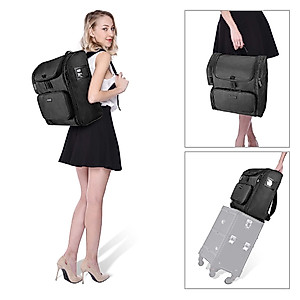 BYOOTIQUE Makeup Backpack Soft Sided Makeup Train Case Barber Cosmetic Bag Double Layer Organize Carry on Travel with Heat Isolation Side Pocket Removable Bag for Makeup Artist Hairstylist, Black