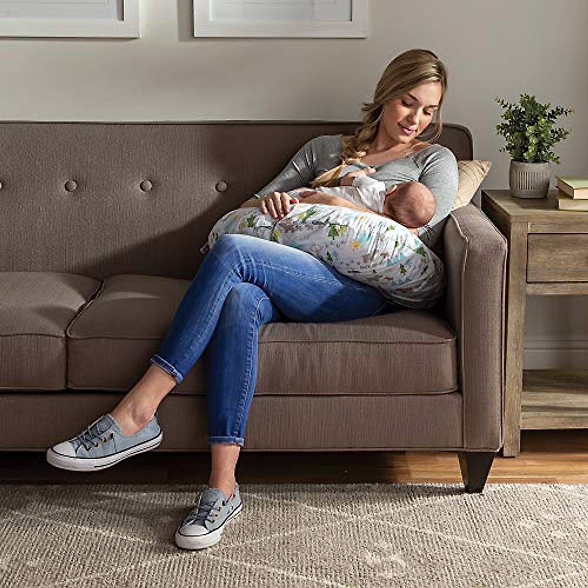 Boppy Nursing Pillow Original Support, North Park, Ergonomic Nursing Essentials for Bottle and Breastfeeding, Firm Hypoallergenic Fiber Fill, with Removable Nursing Pillow Cover, Machine Washable