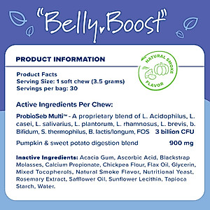 Okoa Pet Belly Boost Probiotic Soft Chews for Dogs - Vet Formulated for Gut Health, Digestion, Allergy Relief, & Immune System Support - Smoked Pumpkin & Sweet Potato Flavor - for All Breeds & Sizes