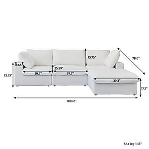 Sdorens 118" Modular Sectional Sofa Couch with Storage Seat, L Shaped Sofa with Storage, White Couches for Living Room Office Apartment