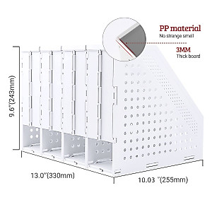 Marte Vanci Collapsible 4 Compartment Magazine Holder Desktop Adjustable Sturdy File Dividers Document Cabinet Rack Display (Light Gray)