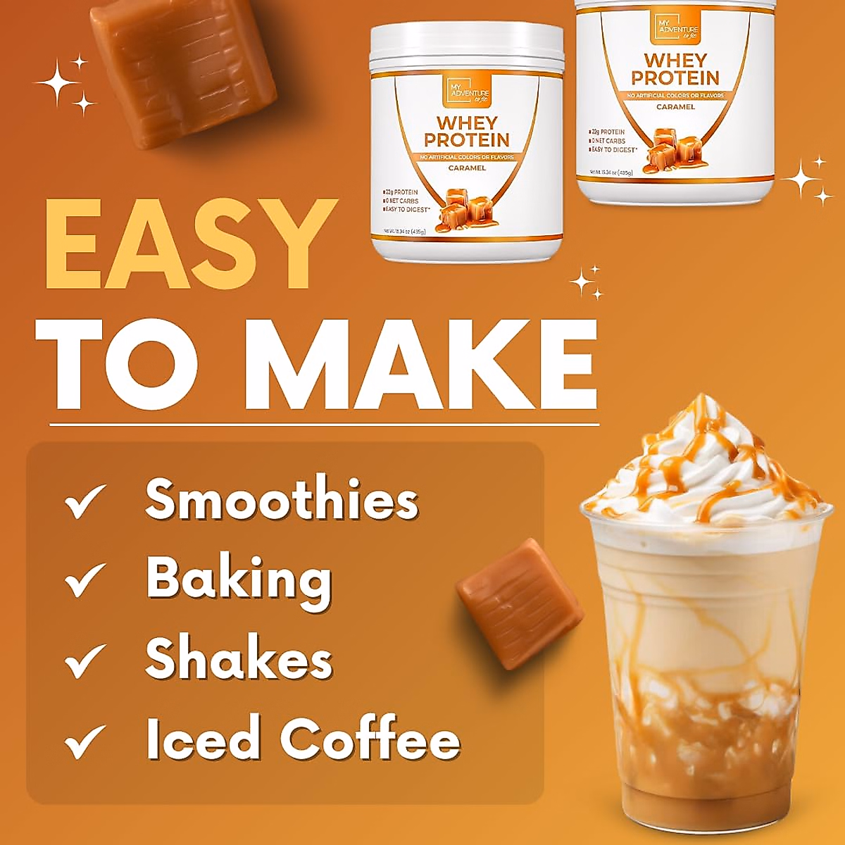 Whey Isolate Protein Powder - Low Carb Protein Powder for Women - Sweetened with Stevia Whey Isolate Protein for Muscle Growth - Natural Clean Protein Powder (Caramel, 15 Servings)