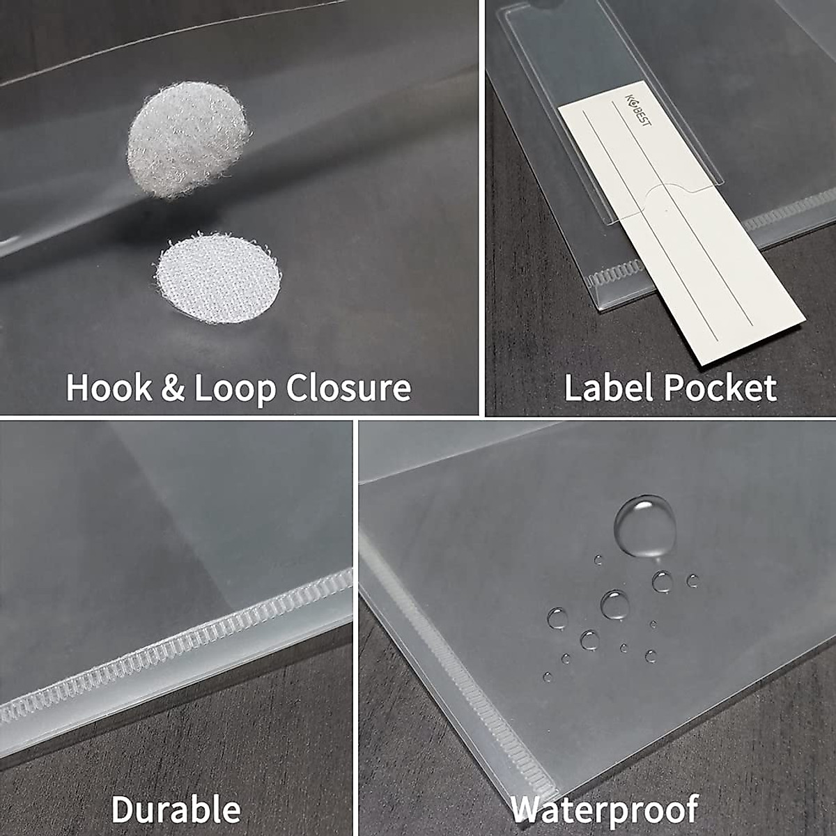 YoeeJob Plastic Envelopes with Hook & Loop Closure, 6x10 Receipt Envelope Money Cash Coupon Organization with Label Pocket, 24 Packs