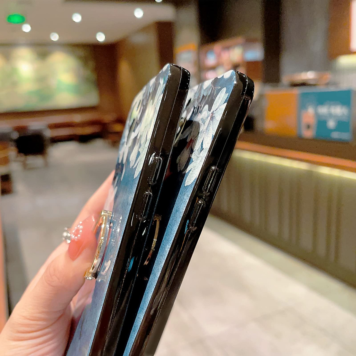 Easyscen for Oneplus 8T 5G Flower Phone Case Girls Women Cute Floral Slim TPU Shockproof Protective Cover with Gold Ring Kickstand Lake Blue Case Compatible with Oneplus 8T 5G (2020)