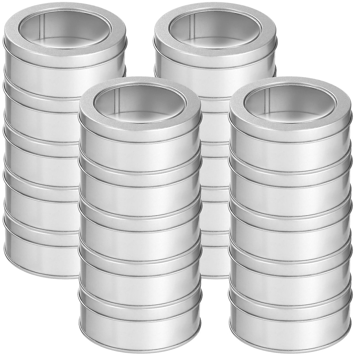 20 Pcs Metal Tin Cans 4 OZ Round Containers with Clear Tops, Empty Food Storage Containers for Storing Candles, Candies, Tea, Silver Tin Cans for Kitchen, Office, Travel