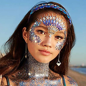 Face Glitter Gel,Body Glitter Gel,Chunky Glitter for Face Body Hair Nails Eyeshadow Holographic Cosmetic,Festival Glitter Makeup,50ml (#06 White + #02 Gold)