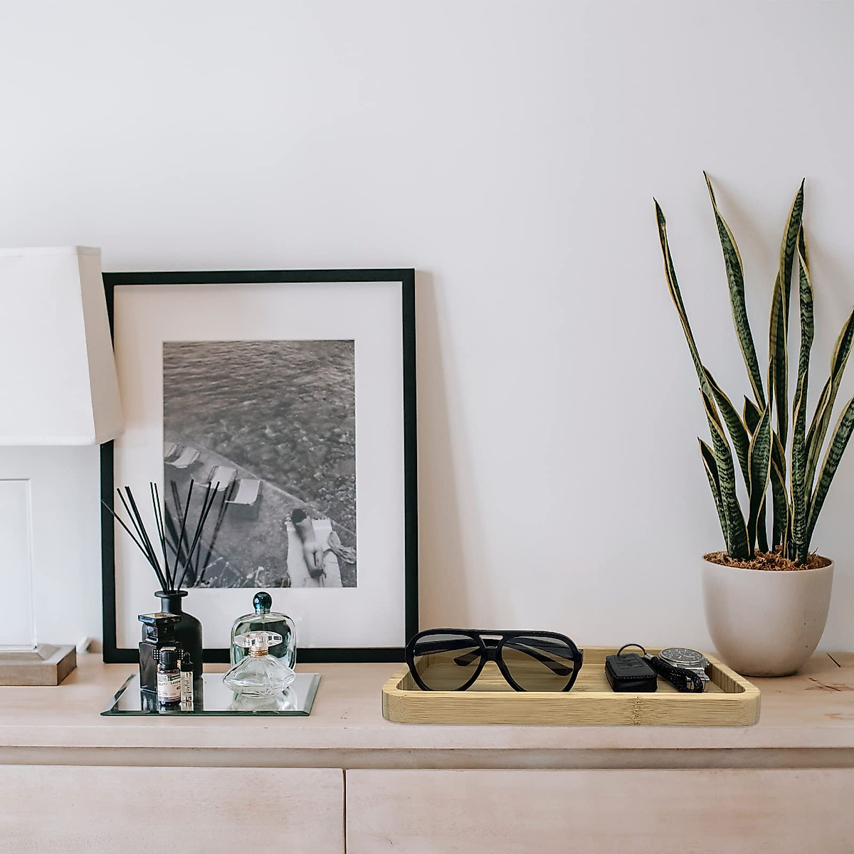 Bamboo Vanity Tray, Bathroom Tray for Counter, Bamboo Tray for Bathroom, Toilet Tank Tray, Perfume Tray 11.8L x 5.9W x 0.8H inch