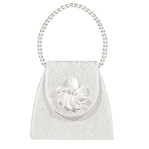 Mulian LilY Premium Floral Lace Satin Pearl Top Handle Clutch Handbag With Detachable Chain flower wedding Bridal Bag White M029