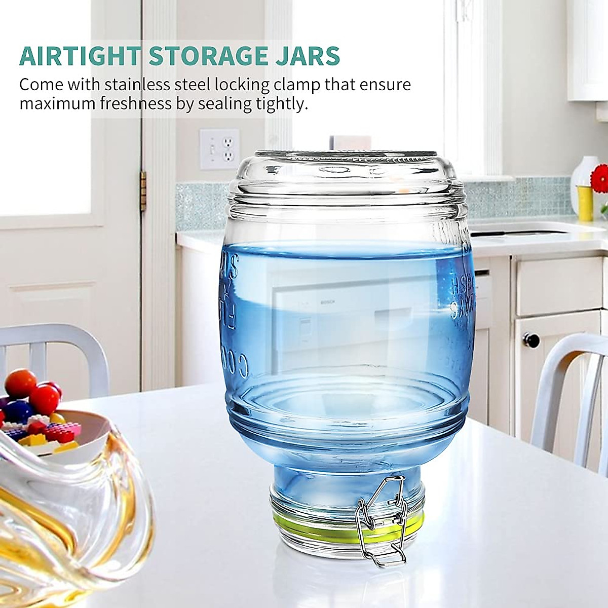 Qianfenie 98 oz Glass Jars with Lids - Glass Storage Jars, 3 Quarts Barrel Jars with Airtight Lids for Kitchen Canisters, 2 Pack