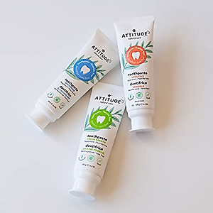 ATTITUDE Fluoride-Free Toothpaste, Plant- and Mineral-Based Ingredients, Vegan, Cruelty-Free and Sugar-Free, Whitening, Peppermint, 4.2 Oz (16741)