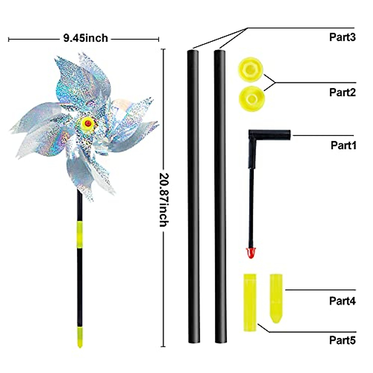 10 Pack Bird Scare Pinwheels, Woodpecker Deterrent Bird Repellent Devices Outdoor Reflective Blinder Pinwheels Effective Reflection Silver Spinner Animal Bird Deterrent to Keep Birds Away