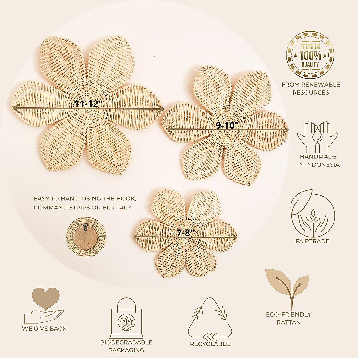 Boho Baby Girl Nursery Wall Decor - Boho Nursery Decor Neutral - Flower Wall Decor for Girls Bedroom - Set of 3 Wicker Daisy Flowers Rattan Wall Decor by Soul+Sass