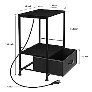 Nightstand with Charging Station Black Side End Table with USB Ports and Outlets 2 Tier Small Side Table with Drawer Modern Bedside Table with USB Ports and Storage in Bedrooms Living Room