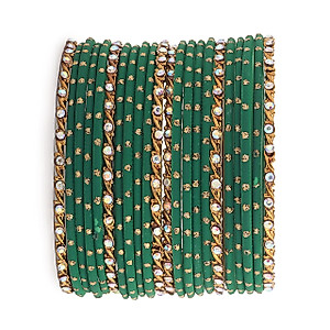 RIANGI Bangles For Women Indian Jewelry Set Of 22 Pcs Green Bangles For Women Indian Bollywood Jewelry For Women Party Favors Alloy Metal Bangles Indian Hand Jewelry For Women