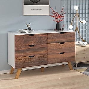 EazeHome 6 Drawer Dresser, Wood Storage Chest of Drawers, Rustic Style Dresser with Wide Drawers, Double Dresser for Bedroom