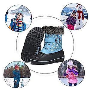 Mishansha Boys Girls Winter Snow Boots Outdoor Cold Weather Anti-Slip Kids Mid-Top Warm Boots Skiing Walking Sky Blue little kid 2