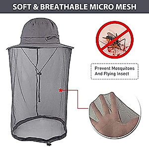 Mosquito Net Head Hat+Bug Jacket M, Sun Hats with Mosquito Netting Face Neck Mask Bucket Hat Cap Protector, Anti Mosquito Netting Suit with Zipper on Hood Ultra-fine Mesh
