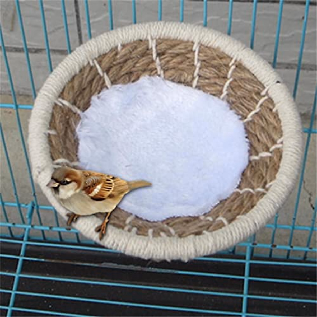 Hand Woven Hemp Rope Bird Nest Bed Cage Bed for Dove Parrot Canary Little Parrot Warm Bird Breeding Cabin Hemp Rope Nest(Hemp Rope,L)