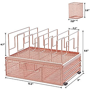 Cisily Desk Organizers and Accessories, 5 Vertical File Holders Home Office Supplies, Desktop Organization with Drawer and Pen Holders, Rose Gold