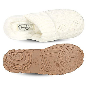 Jessica Simpson Womens Soft Cable Knit Slippers with Indoor/Outdoor Sole, Cream, Small