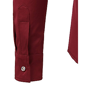 ZEROYAA Mens Hipster Gold Embroidery Mandarin Collar Slim Fit Long Sleeve Casual Dress Shirts Z52 Wine Red XX-Large