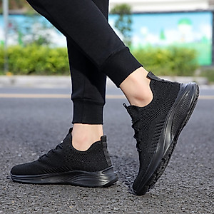 VAMJAM Men's Running Shoes Fashion Sneakers Lightweight Breathable Flying Knitting Lace Up Mesh Walking Shoes Workout Casual Sports Shoes Allblack Size 11