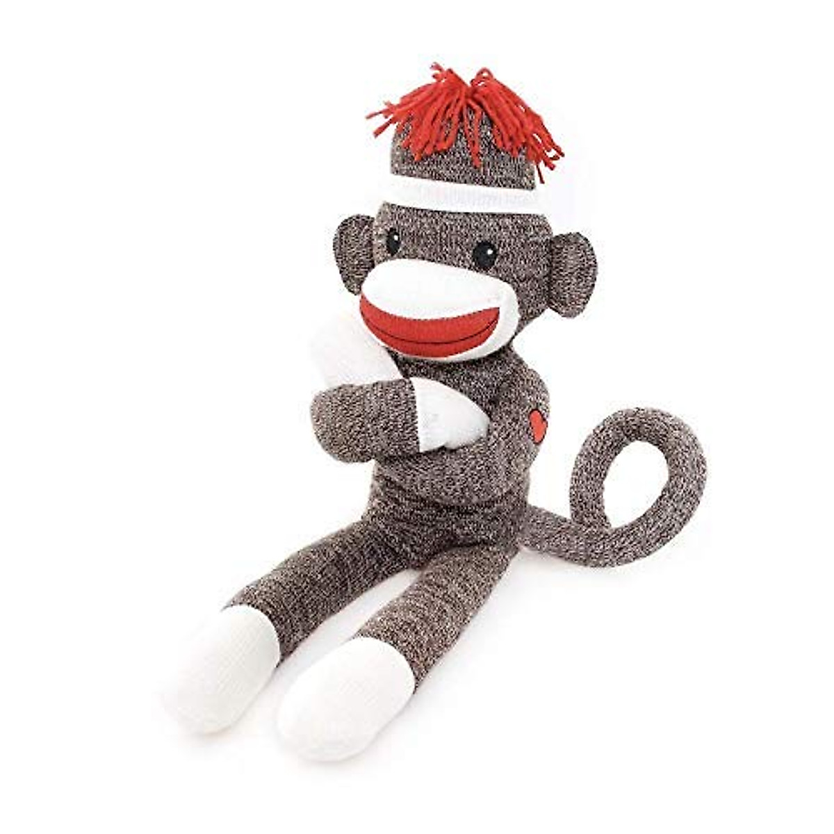 Plushland Adorable Brown Sock Monkey, The Original Traditional Hand Knitted Stuffed Animal Toy Gift-for Kids, Babies, Teens, Girls and Boys Baby Doll Present Puppet 20 Inches