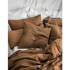 Linen Bedding Set in Tobacco, Duvet Cover and 2 Pillowcases Set, King, Queen, Twin, Full, Double, Single Size, Tobacco Brown Linen Bedding (King-90X104)
