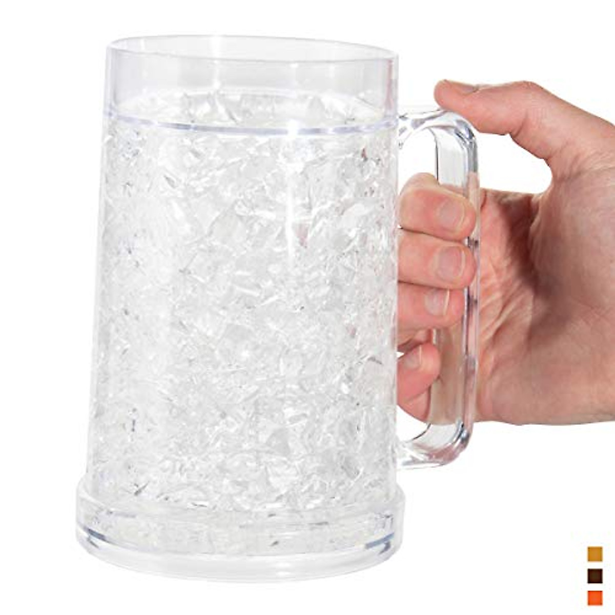 luxail Freezer Beer Mugs, Double Wall, Insulated Gel Plastic Pint Freezable Glasses, 16 oz, Clear 2 pack, Chiller Frosty Cup, Frozen Ice Freezer Mug, Freezer Cups