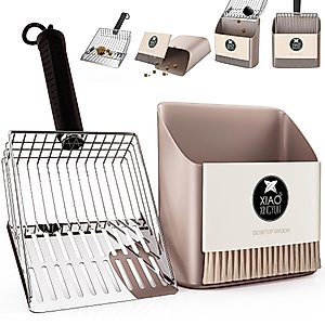 Cat Litter Scoop Kit, Metal Litter Scoop Includes Portable Small Broom and Dustpan Set, Heavy Duty Cat Litter Scoop, Litter Scoop with Coarse and Fine Grid, Quick Sift and Easy Clean Litter Scooper