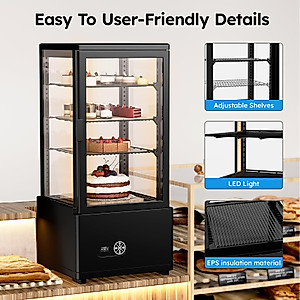 Commercial Display Cake Refrigerator, 3Cu. FT (86 L) Commercial Refrigerator Display Case, Double-Layered Glass Display Cake Fridge with Interior LED Lighting, Ideal for Home, Store and Cafe, Bakery