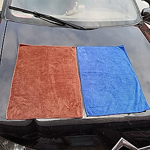 QIBAOACR Car Drying Towels Microfiber Towels 16" x 24" Car Wash Towel Pack of 2, Thicken Cleaning Cloths, Scratch-Free, Lint-Free, Drying Towels for Cars, Windows, Dishes, Auto, Kitchen Blue+Brown